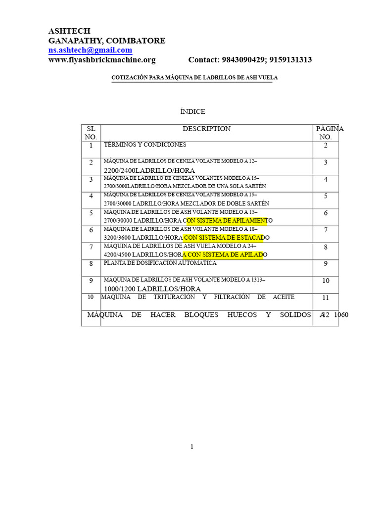 Cotización de Ashtech | PDF | Ladrillo | Ingeniería mecánica