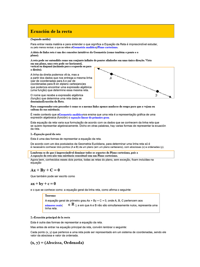 Equação Da Reta | PDF | Linha (Geometria) | Equações