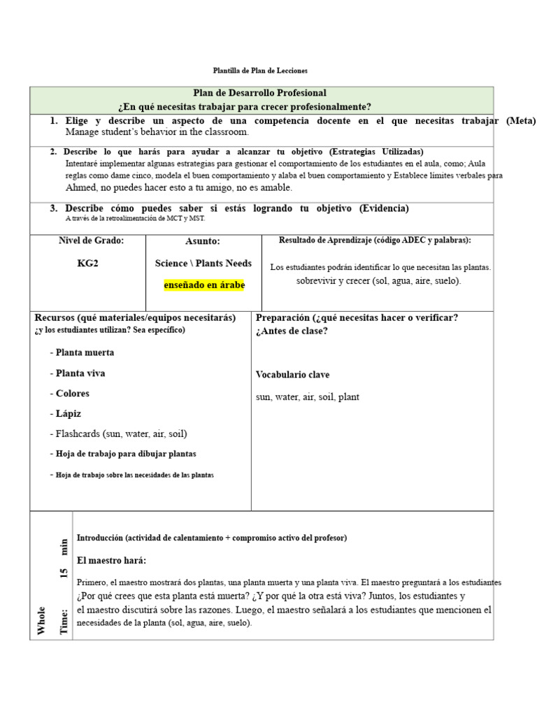 plan de lección 5 - ciencia necesidades de las plantas | PDF | Ciencia ...