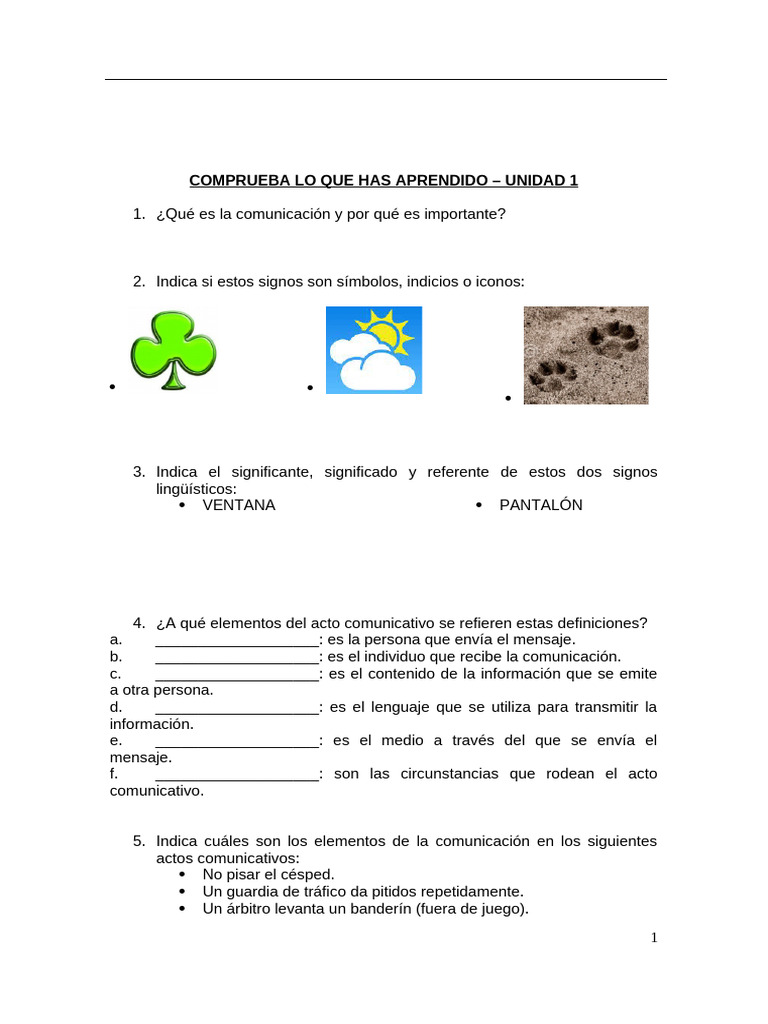 Comprueba Lo Que Has Aprendido - Unidad 1 | PDF | Comunicación ...