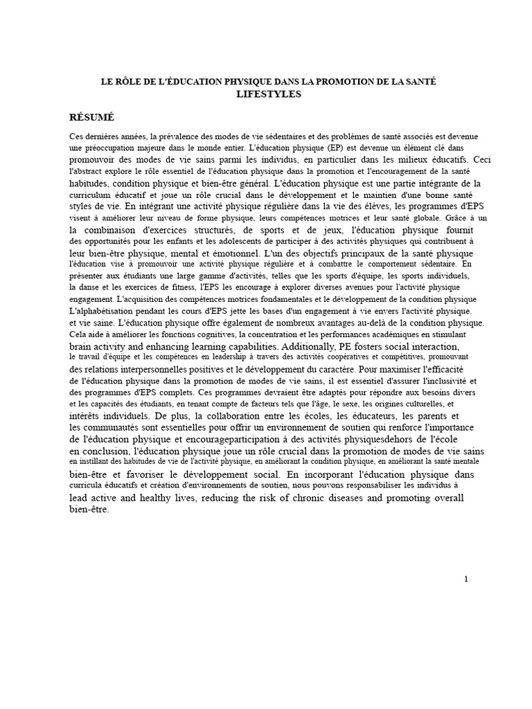 Éducation physique et santé : enjeux clés | PDF | Obésité | Éducation ...
