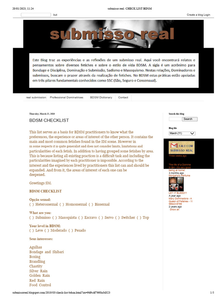 Real Submission - BDSM CHECK LIST | PDF | Dominatrix | Sexuality