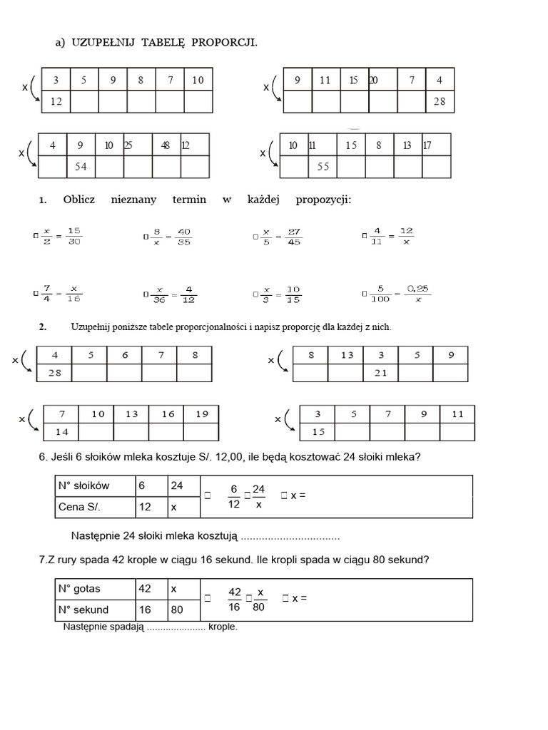 Uzupełnij Tabele Proporcjonalności | PDF