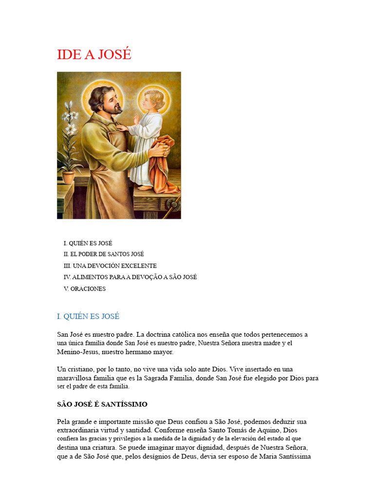Virtudes y Devoción a San José | PDF | San José | María, madre de Jesús