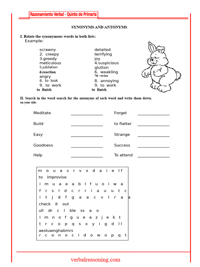 26 Exercises on Synonyms and Antonyms for Fifth Grade | PDF