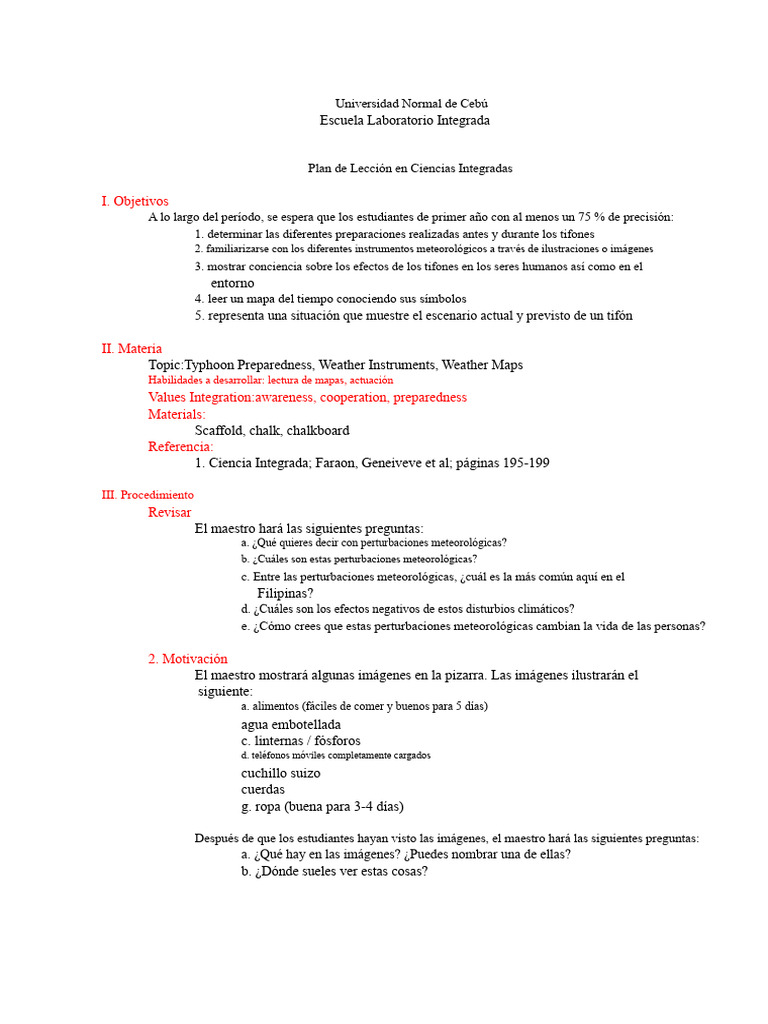 Plan de Lección en Ciencia Integrada | PDF | Ciencias atmosféricas | Meteorología