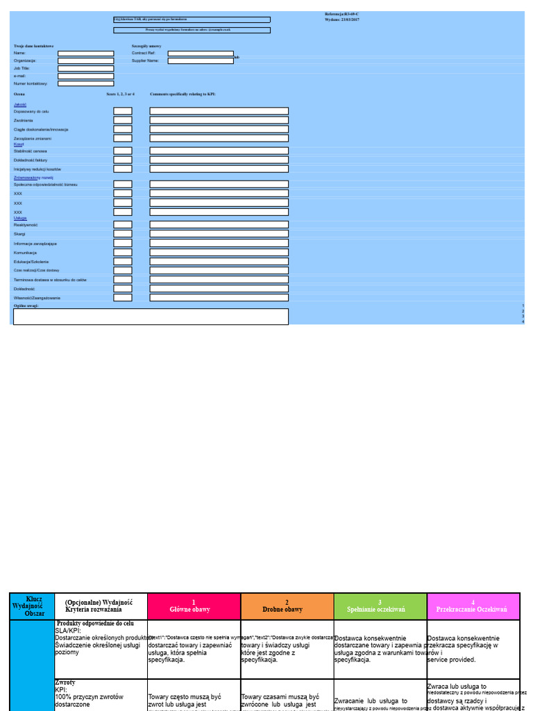 Pełna Zrównoważona Karta Wyników - Arkusz Kalkulacyjny Excel - 1 - 0 | PDF