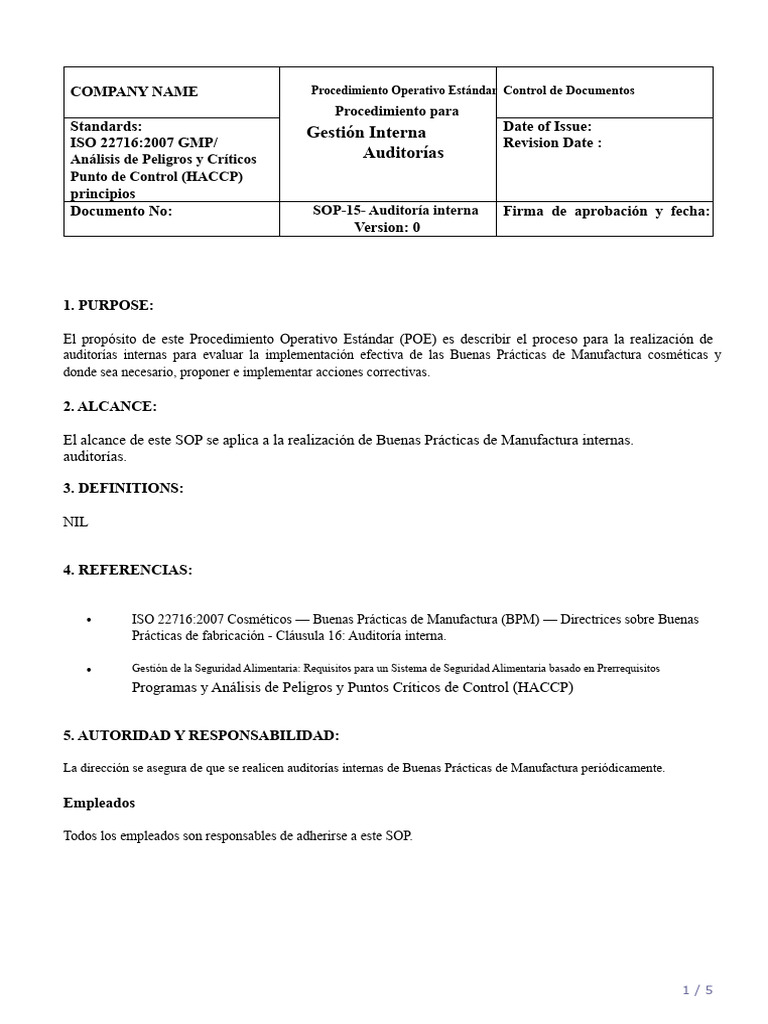 05-GMP-SOP-015-Auditoría Interna | PDF | Auditoría