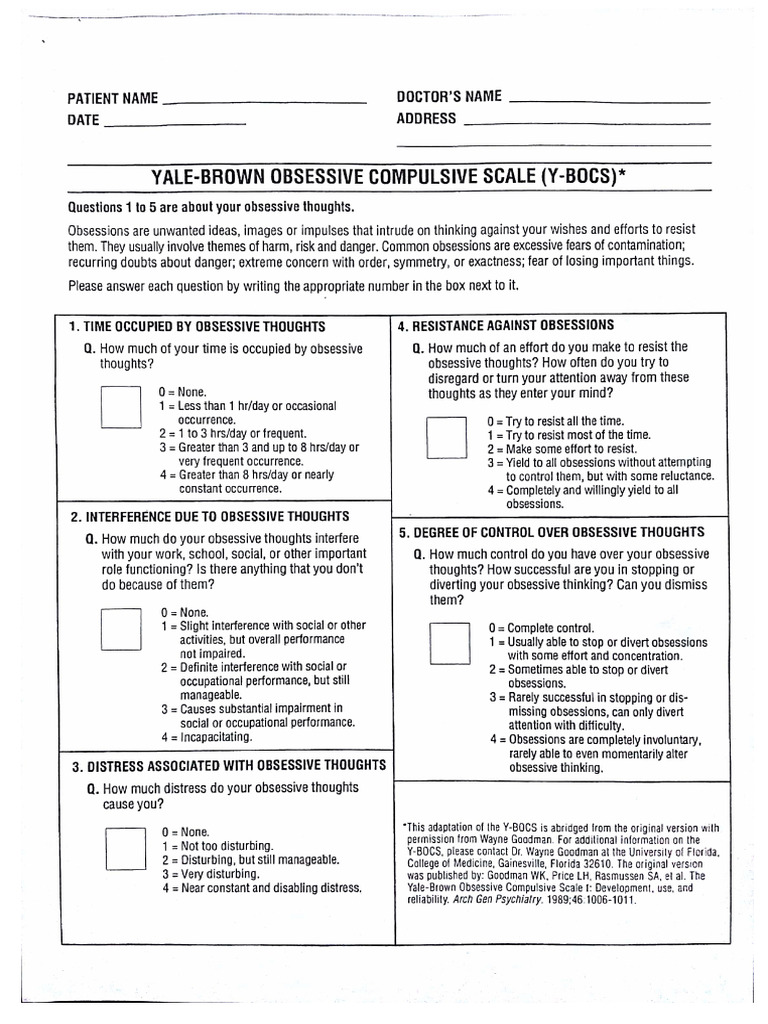 Escala Yale-Brown para TOC (Y-BOCS) | PDF | Desorden obsesivo ...
