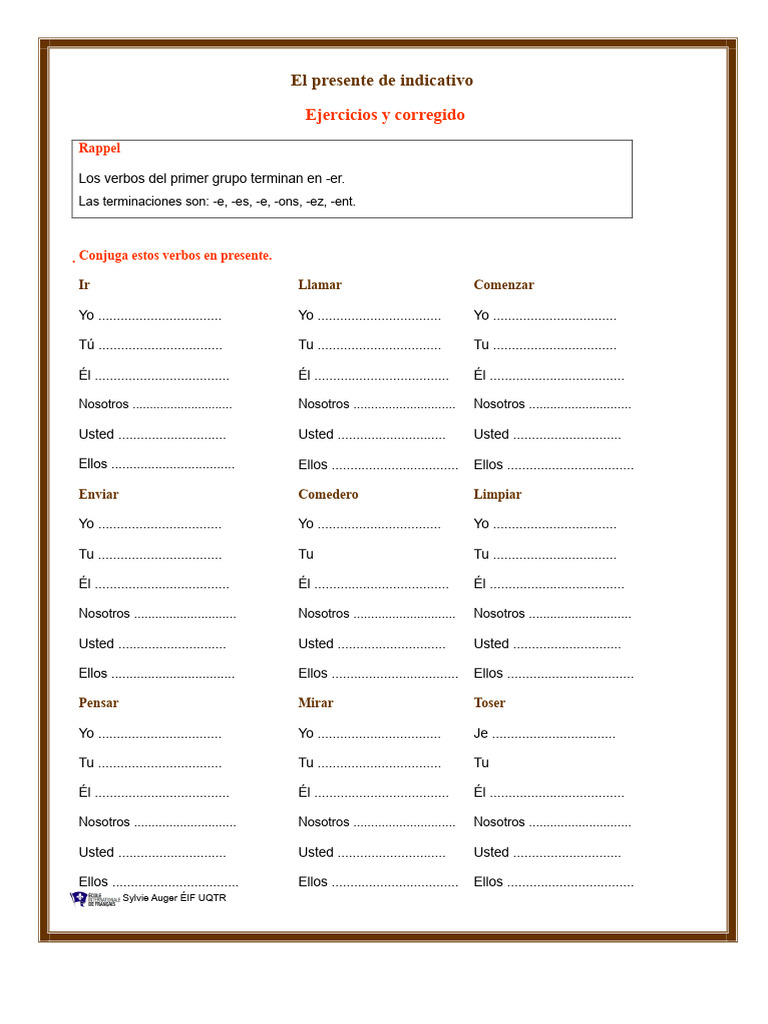 El Presente del Indicativo Ejercicios y Corrección Web | PDF ...