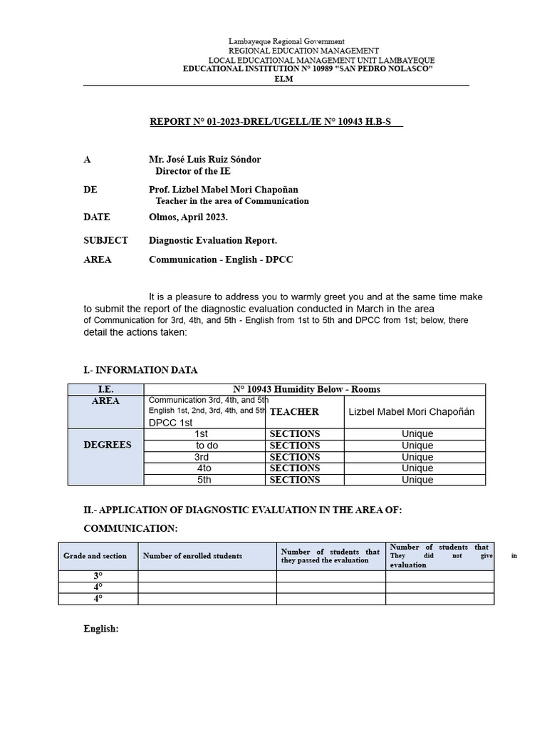 Lambayeque Diagnostic Evaluation Report 2023 | PDF | Information ...