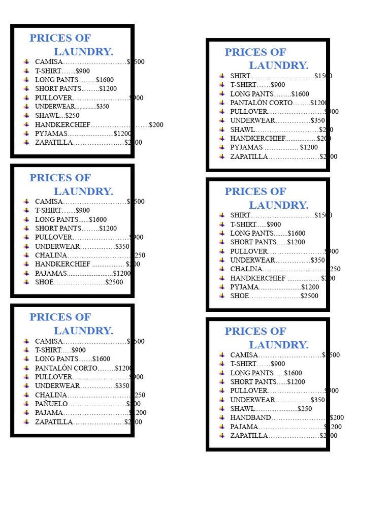 Laundry prices 2023 | PDF | Aesthetics | Softlines (Retail)