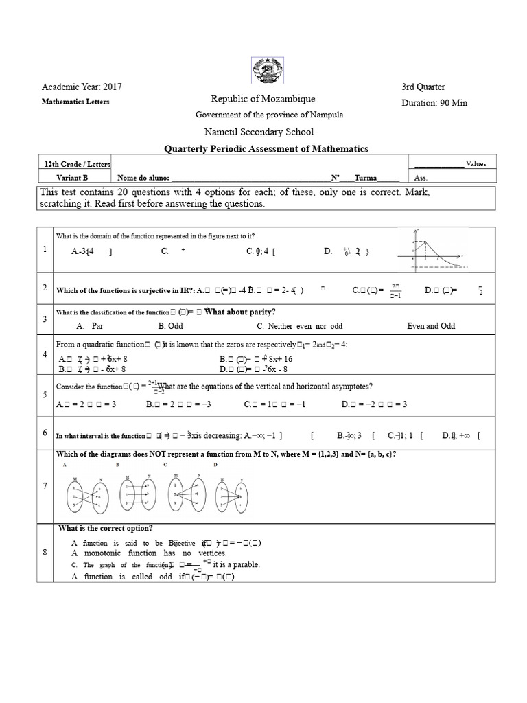 Test 12th Grade With Correction 3rd Trimester 2017 | PDF | Function ...