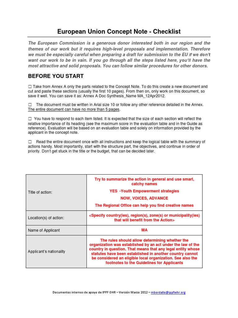 Concept Note Check List | PDF | European Union | Evaluation