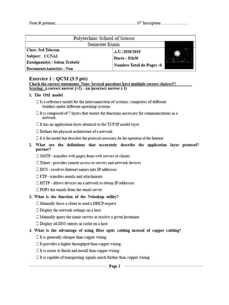 Ccna 1 Exam | PDF | Computer Network | Transmission Control Protocol