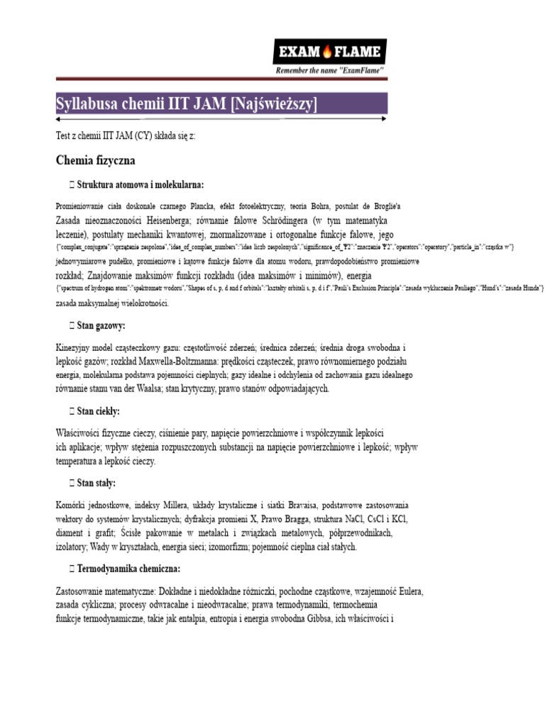 Program Nauczania Chemii IIT JAM | PDF