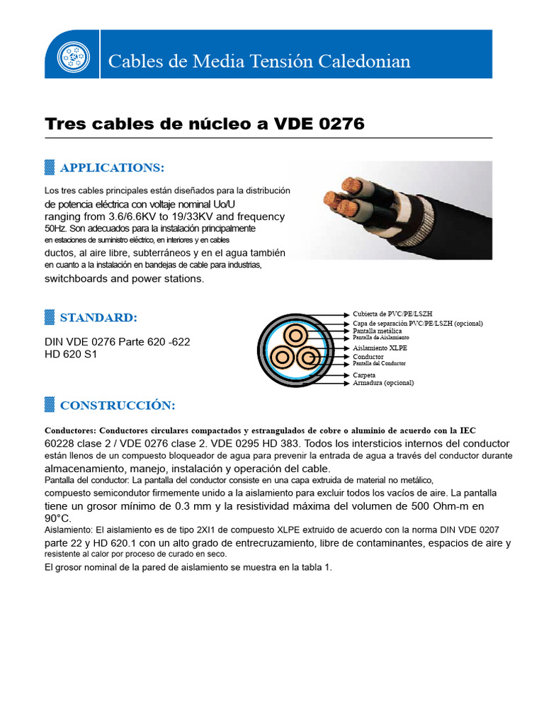 Tres Cables de Núcleo A VDE 0276 | PDF | Conductor electrico | Aislador ...