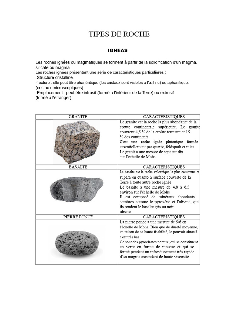 Types de Roches : Ignées, Sédimentaires, Métamorphiques | PDF | Roche ...