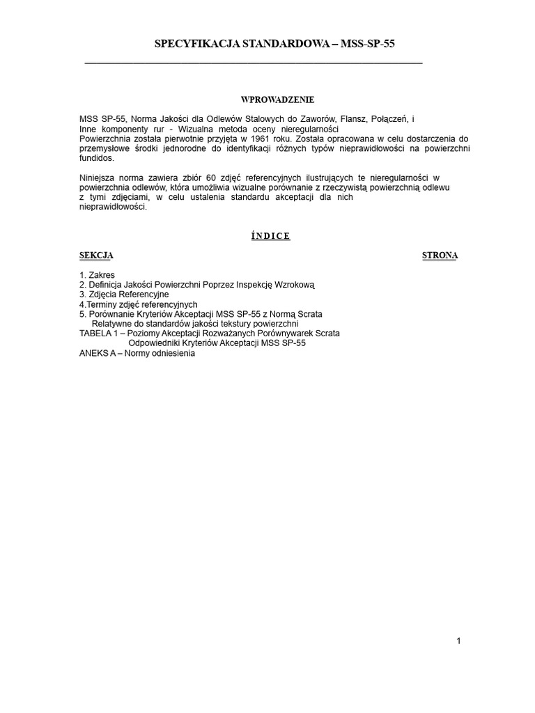 MSS SP 55 - Wizualna Metoda Oceny Odlewów | PDF