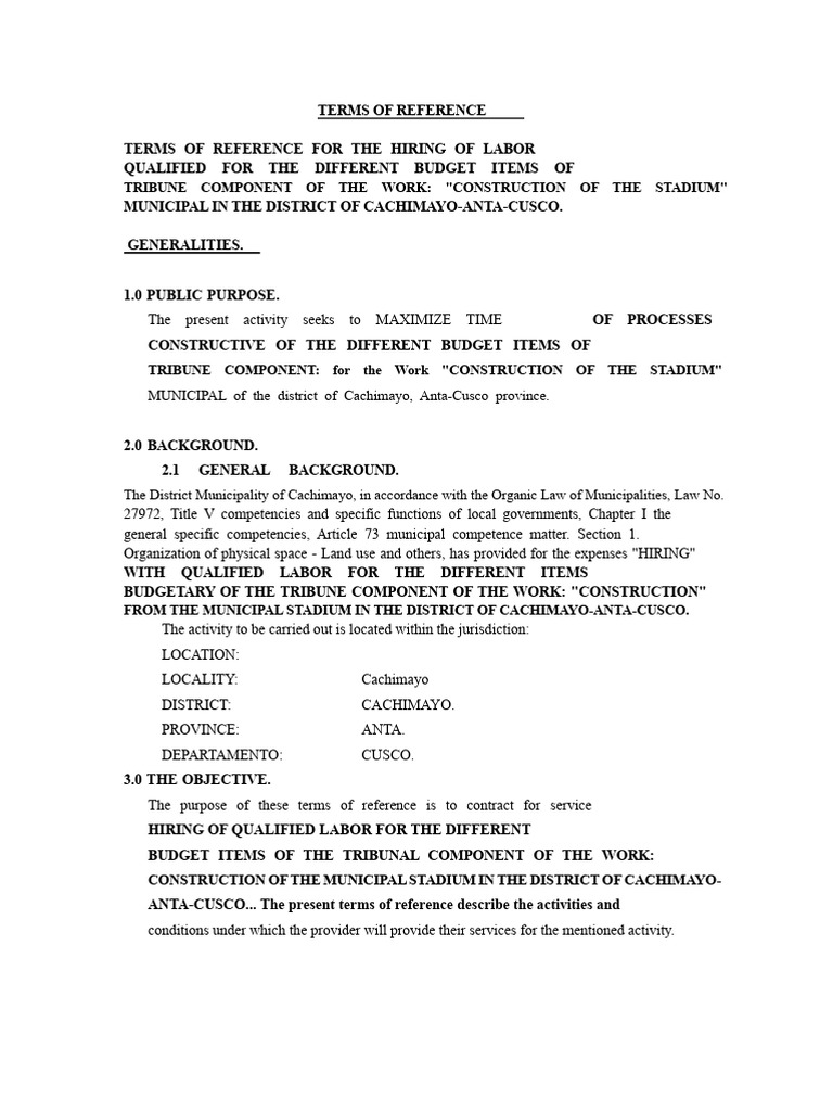 Terms of Reference For Hiring Skilled Labor - Tribunal | PDF