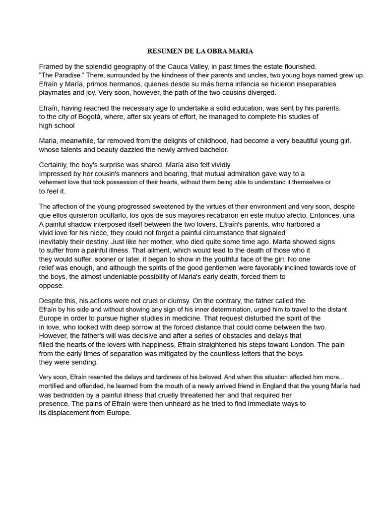 Summary of the Work Maria | PDF