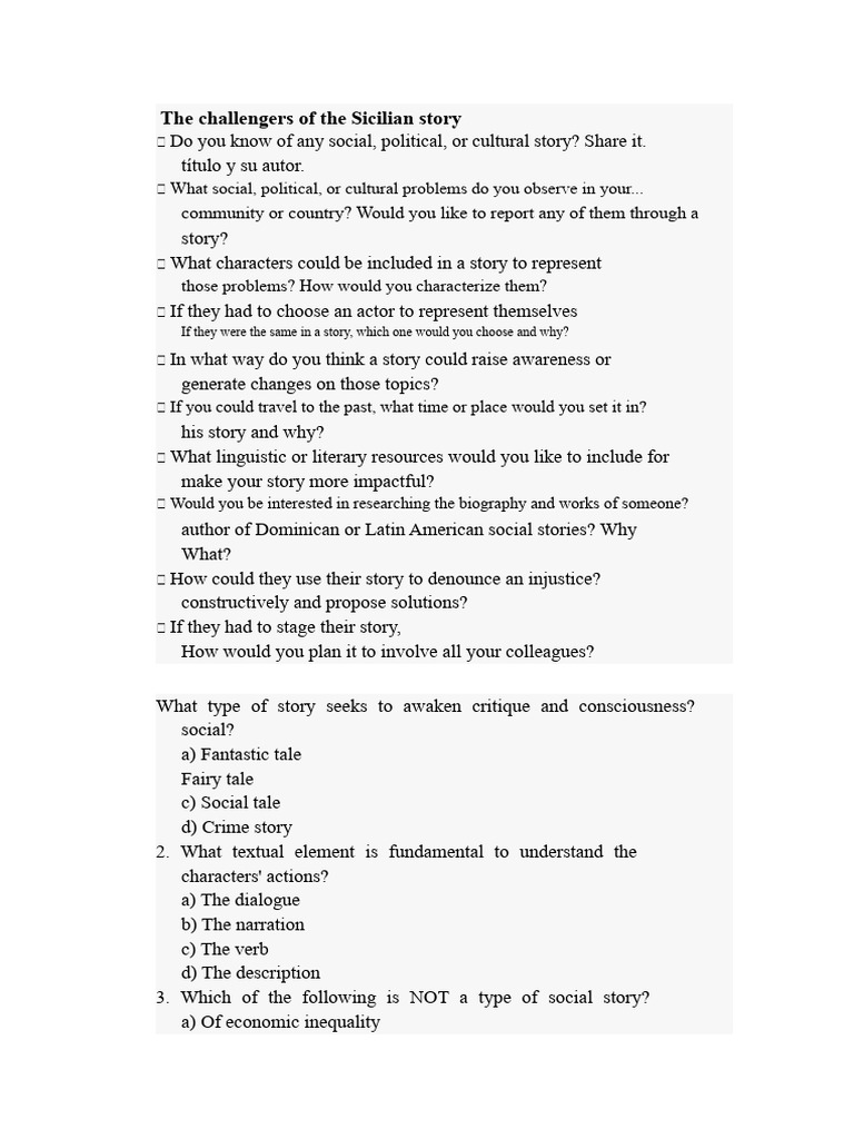 SOCIAL STORY QUESTIONNAIRE | PDF | Verb | Narration
