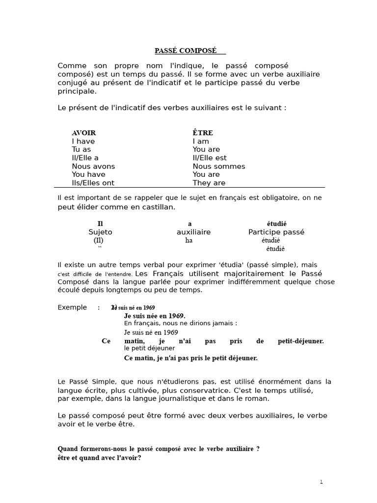 Passé Composé Explication | PDF | Verbe | Genre grammatical