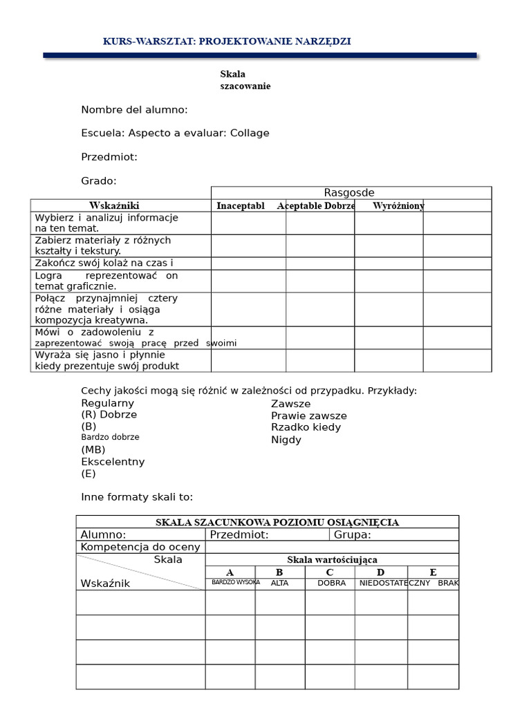 Przykład Skali Szacunkowej | PDF