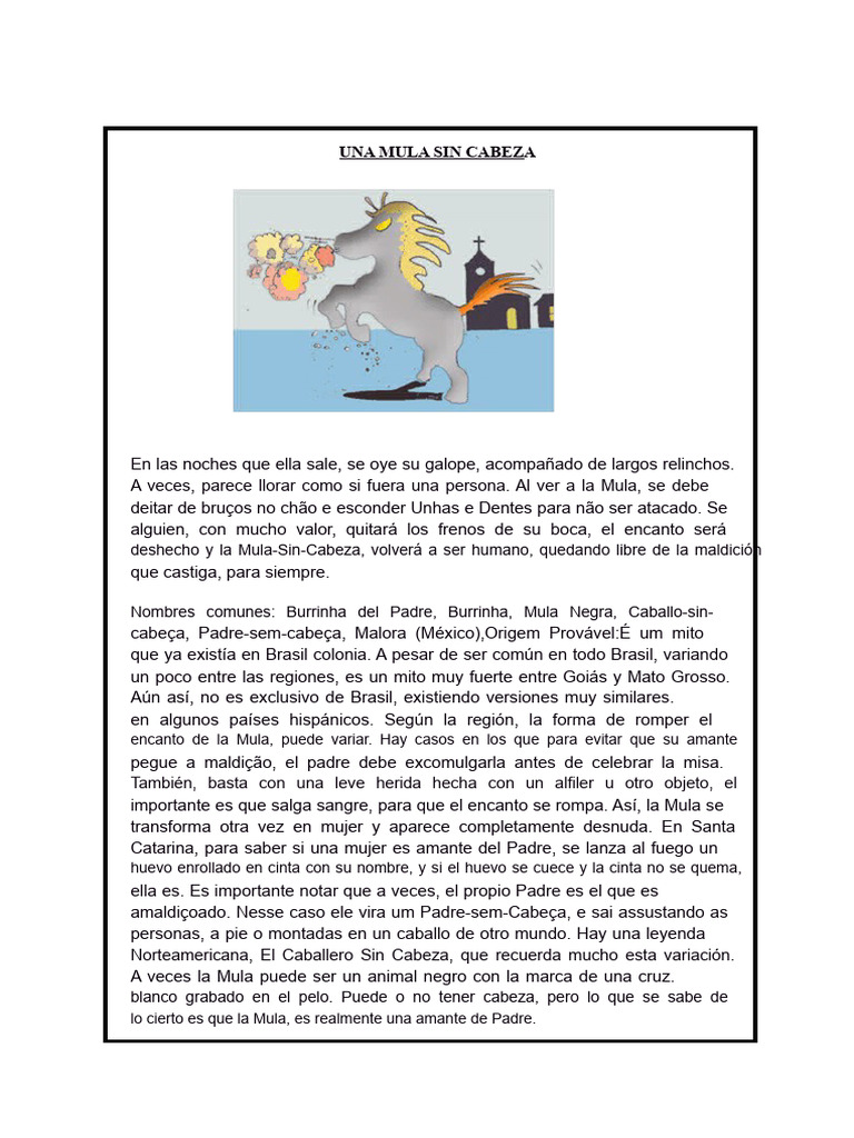 Mula Sin Cabeza: Mito y Leyendas | PDF