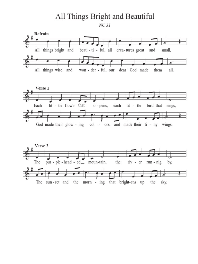 All Things Bright and Beautiful Lyrics | PDF | British Christian Hymns ...