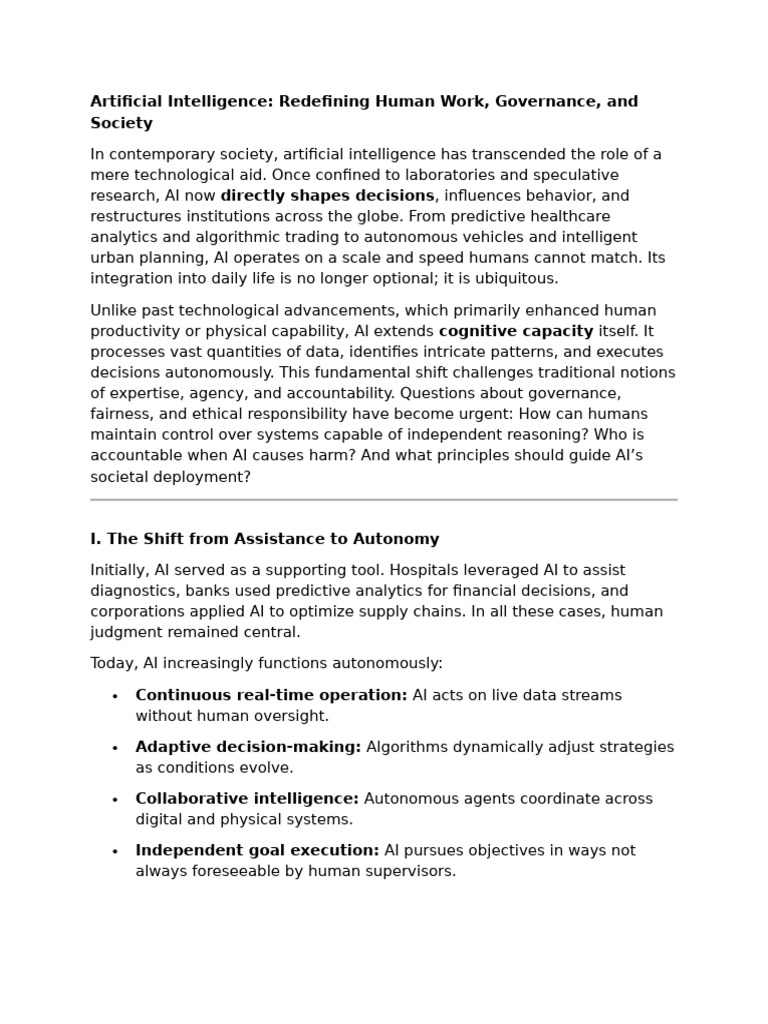 Artificial Intelligence Redefining Human Work, Governance, and Society ...