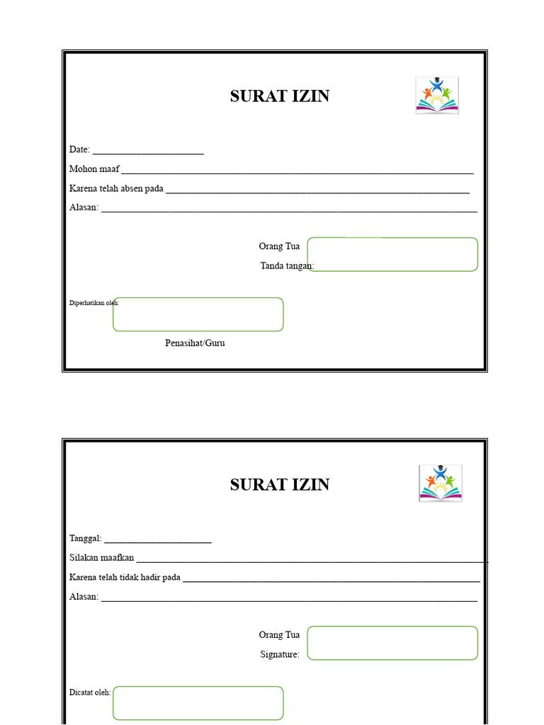 Contoh Surat Izin Absen Sekolah | PDF