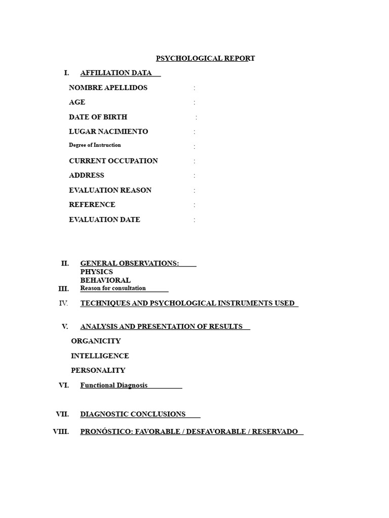 Psychological Report Model. | PDF | Psychology | Cognition