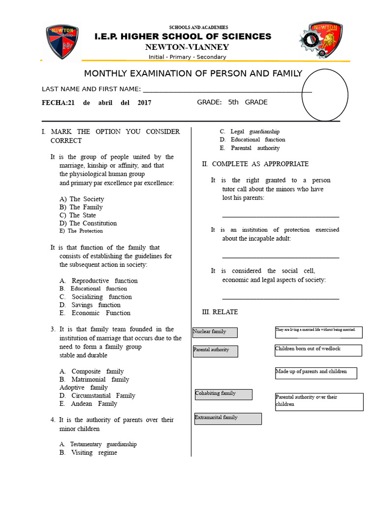 Monthly Exam of Person and Family | PDF | Marriage | Interpersonal ...