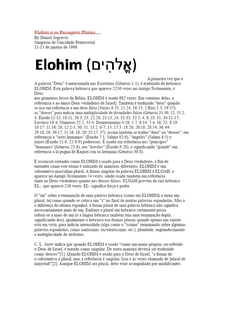 Elohim e Os Passagens Plurais | PDF | Plural | Deus