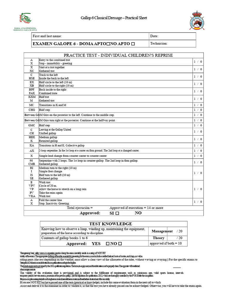 Practical Sheet Gallop 6 Training | PDF | Horse Gait | Equus (Genus)