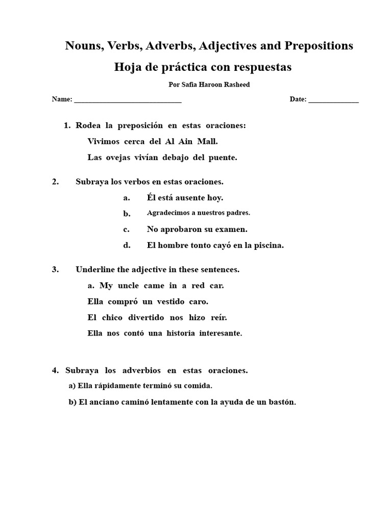 Sustantivos Verbos Adverbios Adjetivos y Preposiciones | PDF