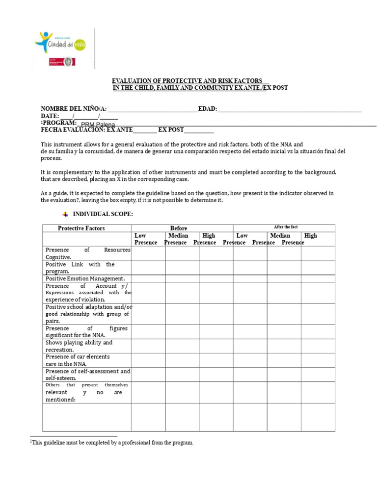 3.- Evaluation Sheet of Protective and Risk Factors. | PDF | Violence ...