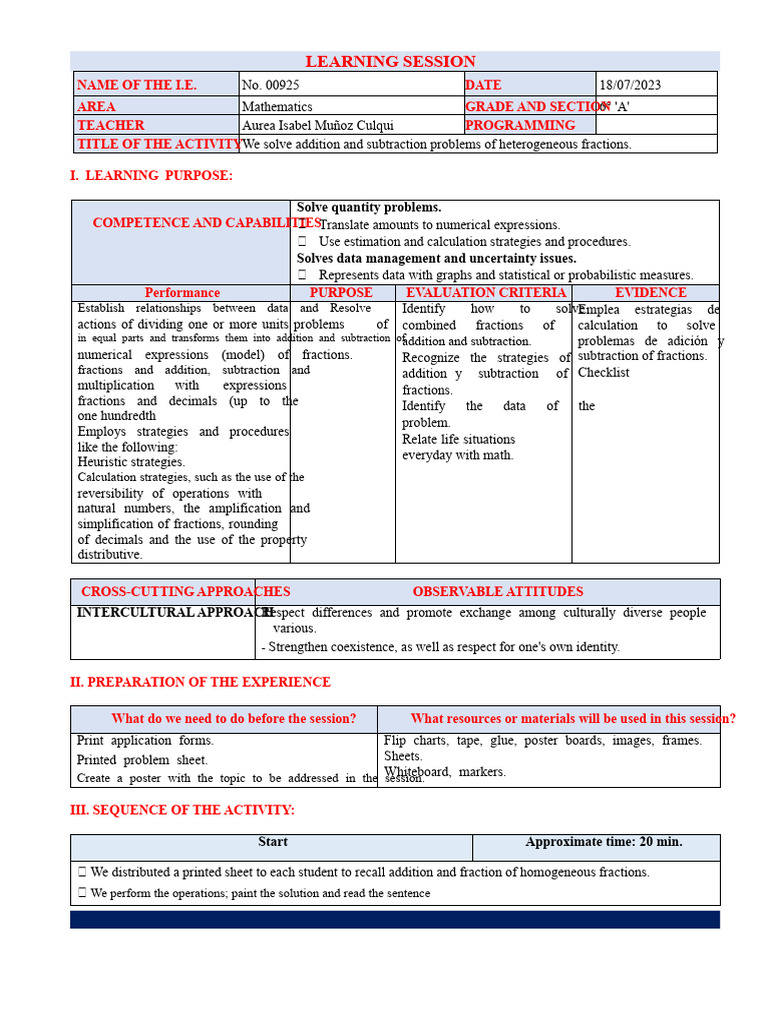 6th LEARNING SESSION MATHEMATICS addition and subtraction of fractions - copy | PDF | Discrete ...