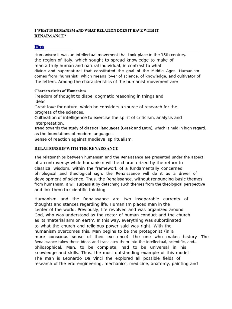 1 What Is Humanism and What Is Its Relationship With The Renaissance ...