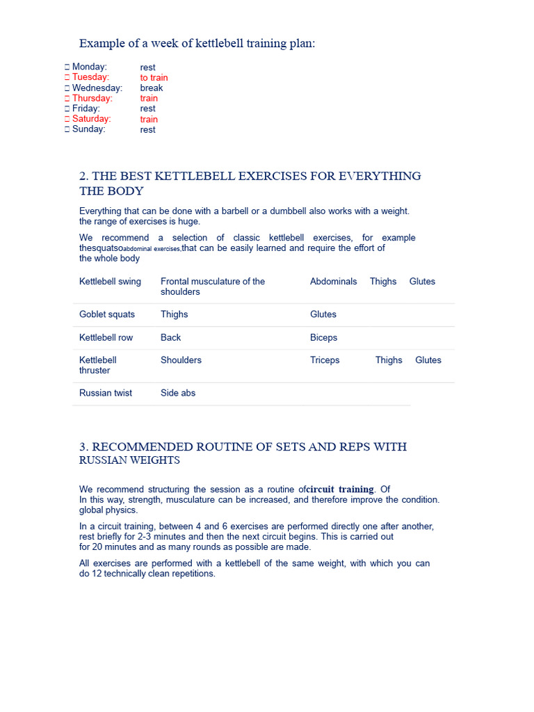 Example of A Week of Kettlebell Training Plan | PDF
