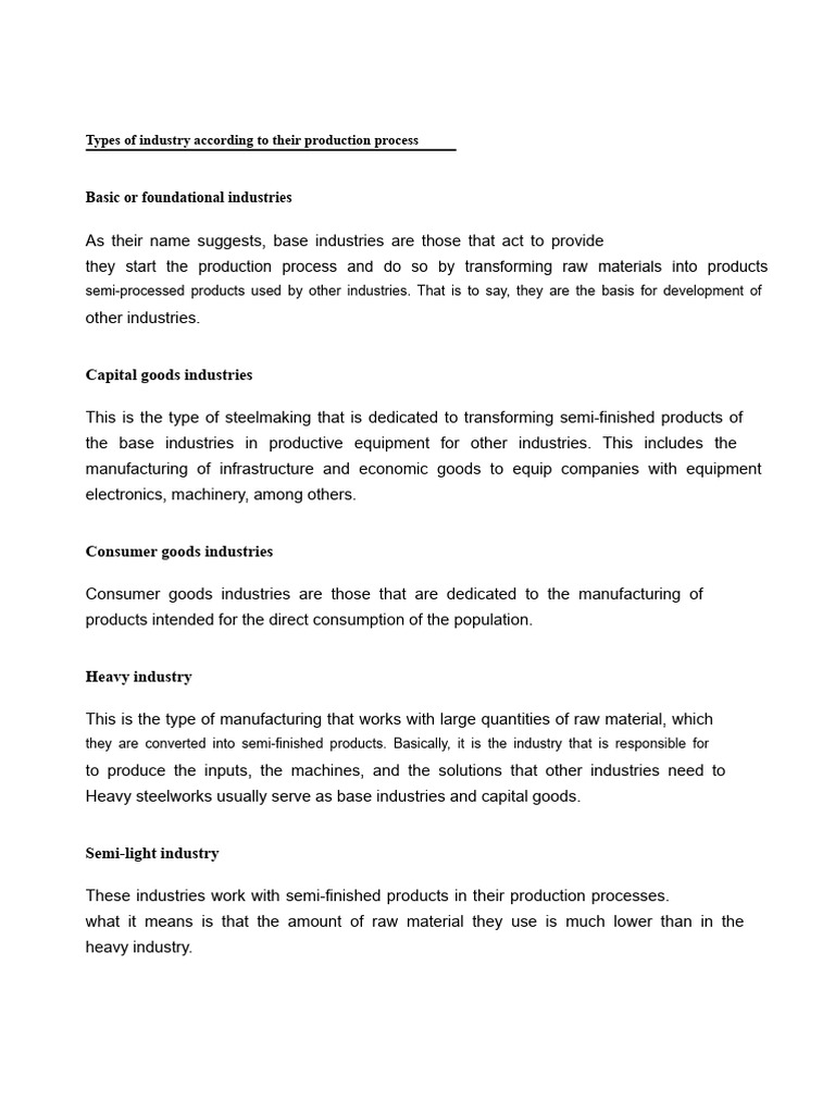 Types of Industries by Production Process | PDF | Capital (Economics ...