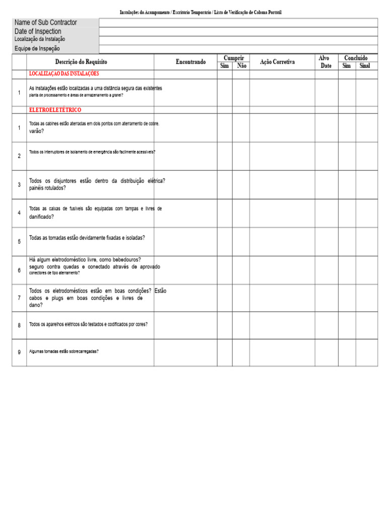 Lista de Verificação para Inspeção de Cabine Porta | PDF