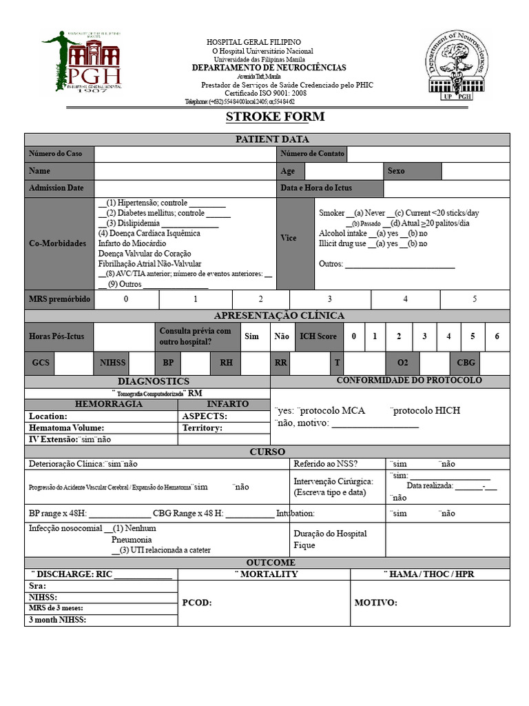 Formulário de Acidente Vascular Cerebral | PDF | Unidade de Tratamento ...