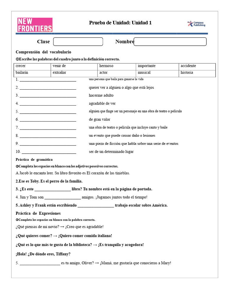 Prueba de Unidad: Vocabulario y Gramática | PDF | Confitería | Sarampión
