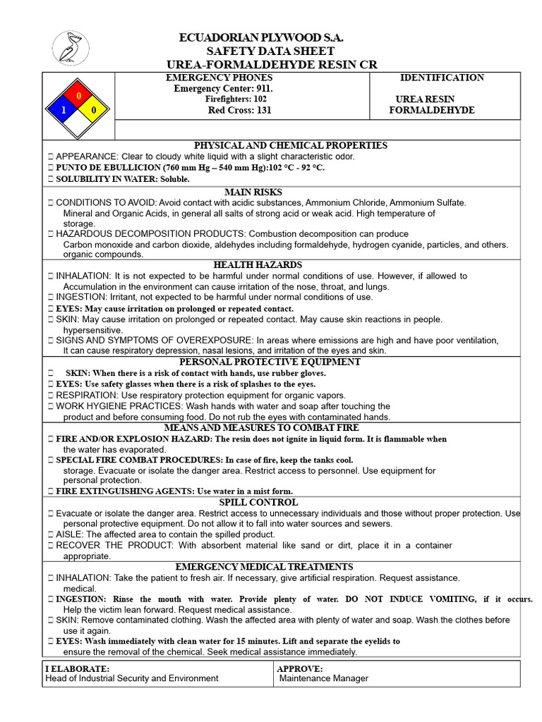 Safety Data Sheet Urea-Formaldehyde Resin Cr | PDF | Water | Formaldehyde