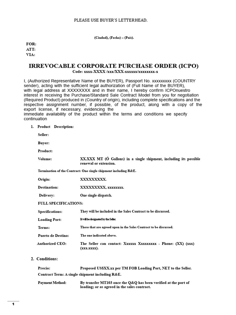 Irrevocable Corporate Purchase Order Template | PDF | Procurement ...