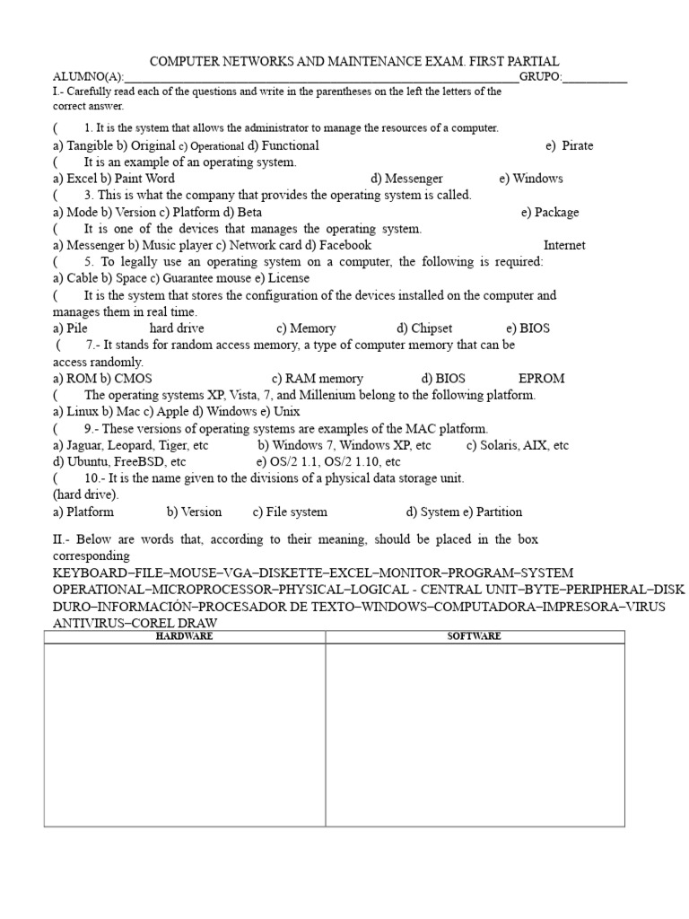 Computer Maintenance and Networks Exam 1st Partial | PDF | Byte ...