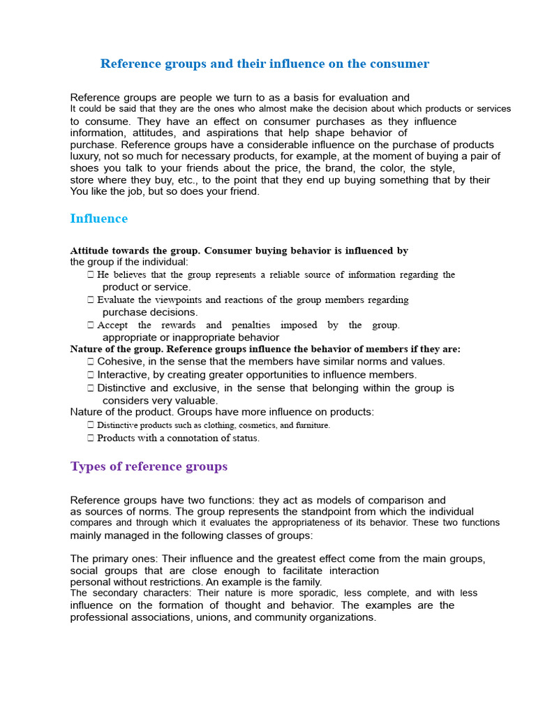 Reference Groups And Their Influence On The Consumer Pdf Behavior