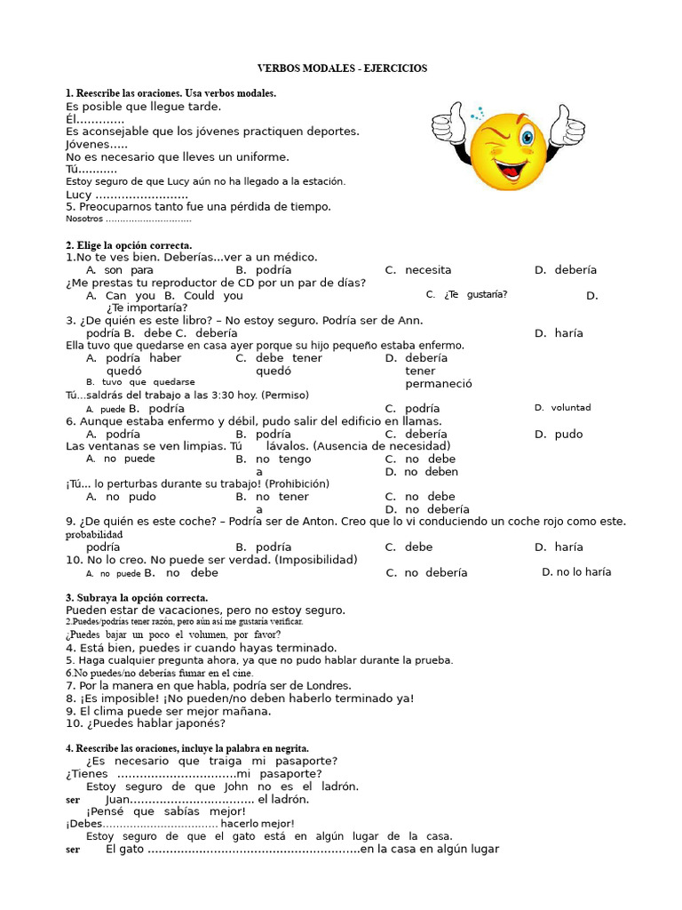 Ejercicios de Verbos Modales | PDF